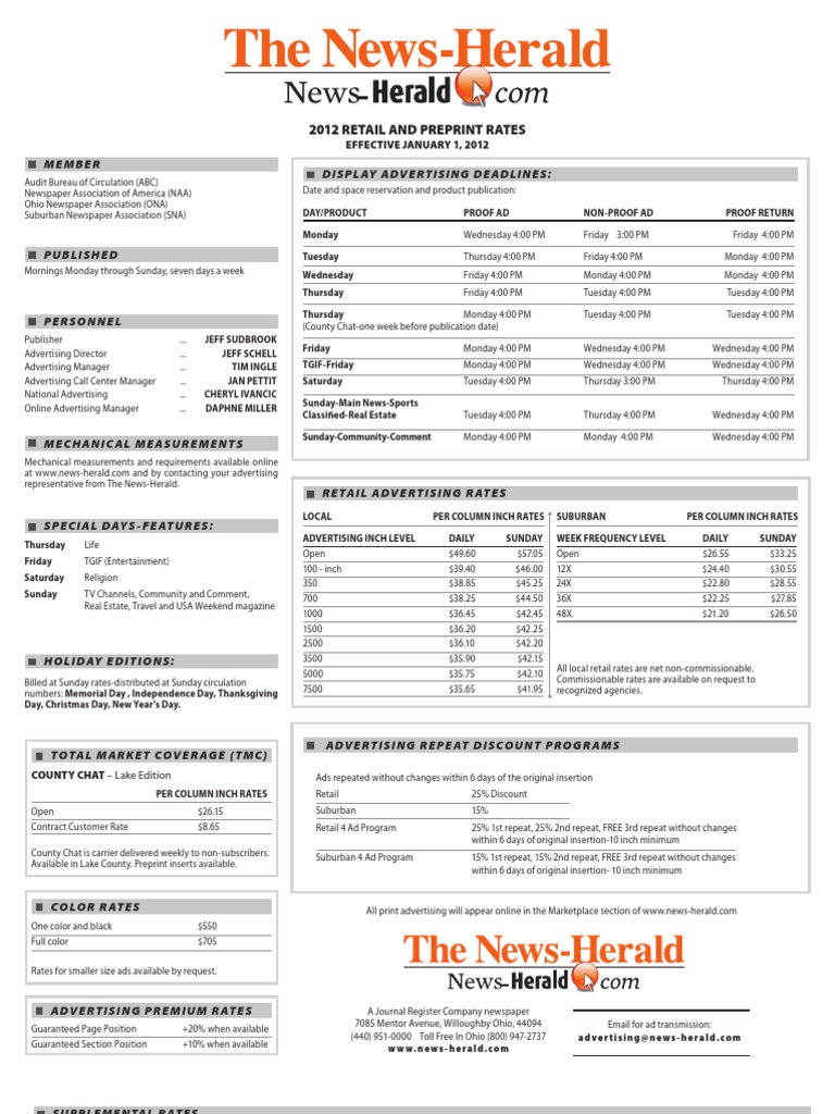 News-Herald Retail Rate Card | PDF | Newspapers | Newspaper Publishing