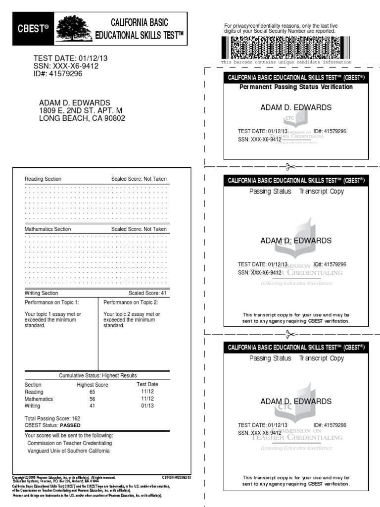 cbest score report | Audience | Communication
