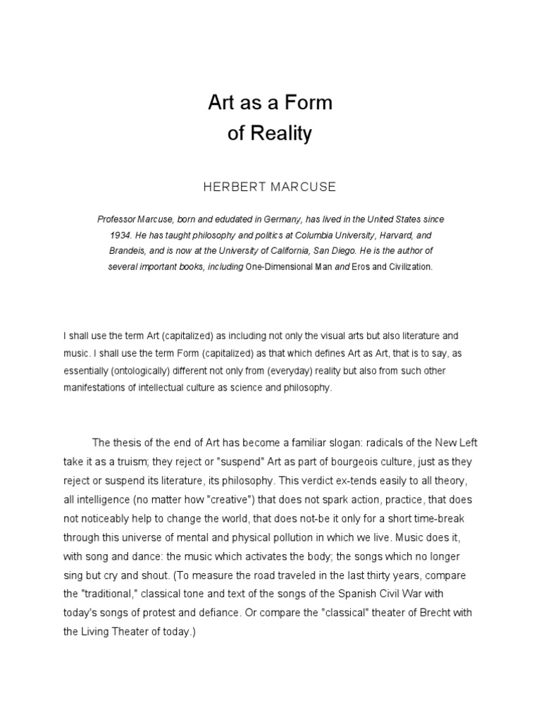 Herbert Marcuse - Art As A Form of Reality | PDF | Aesthetics | Reality