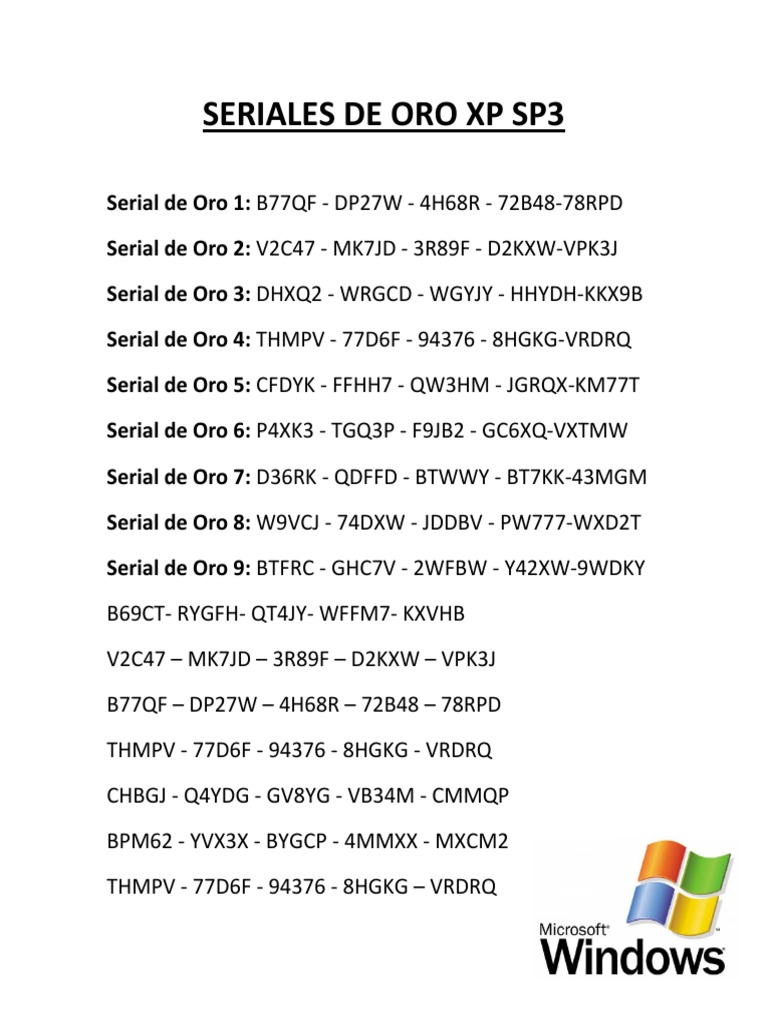 Seriales de Oro XP Sp3 | PDF