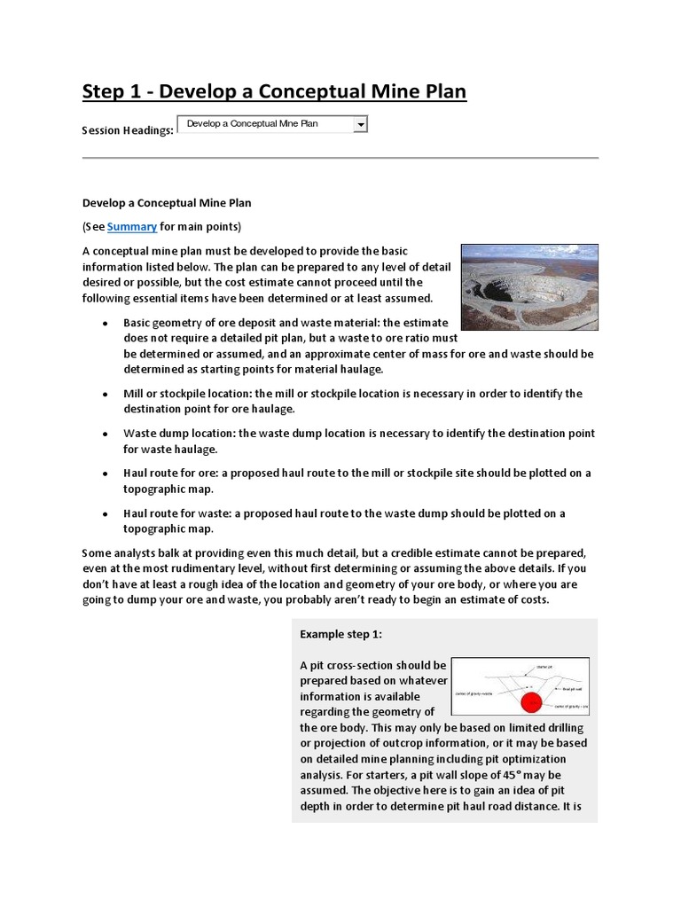 Step 1 - Develop a Conceptual Mine Plan | Mining | Logistics