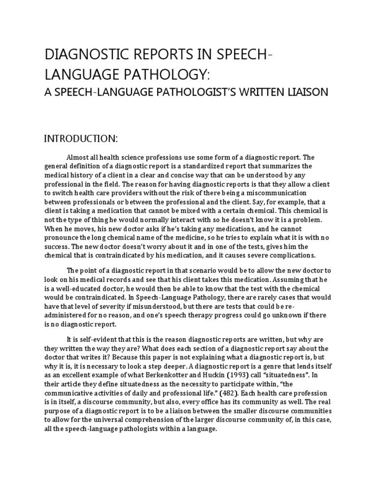 Diagnostic Reports in Speech Language Pathology | PDF | Speech Language ...