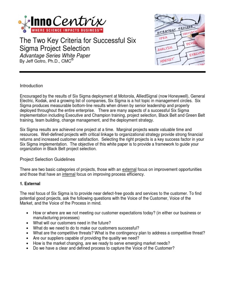 Wp Successful Six Sigma Project Selection Pdf Six Sigma Business Process