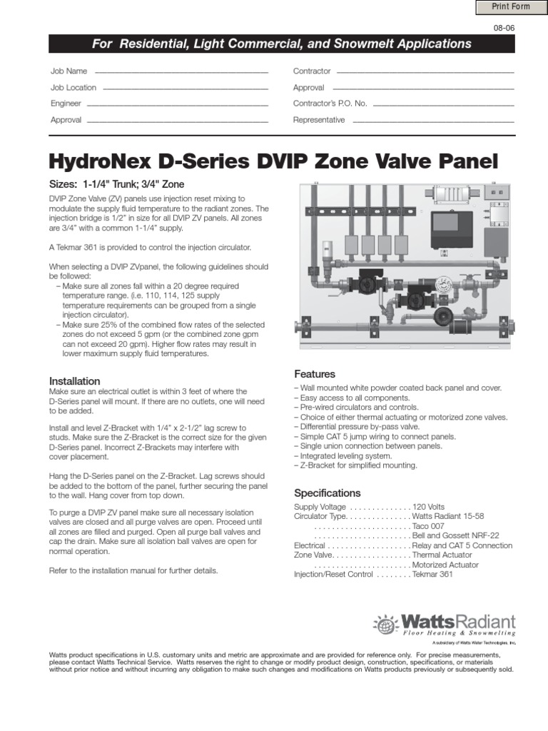 Hydronex Specification D-Series DVIP Zone Valve Panel | PDF | Valve | Energy Technology