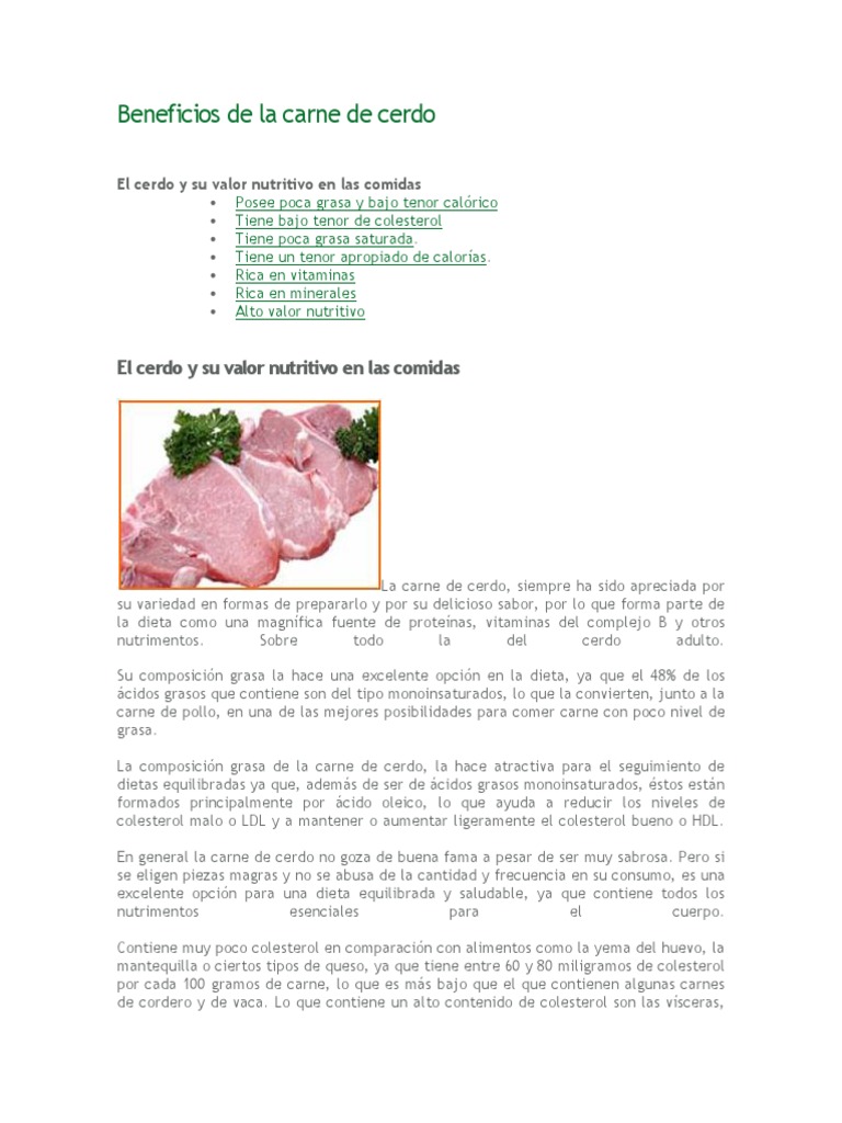 Beneficios de La Carne de Cerdo | PDF