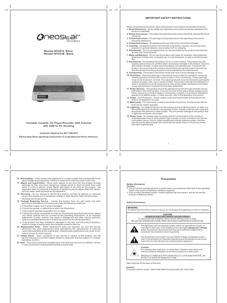 Neostar Turntable Safety Instructions | PDF | Compact Disc | Compact ...