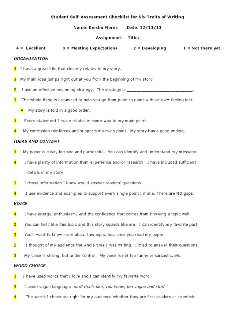 Writing Self-Assessment Checklist | PDF | Communication | Linguistics