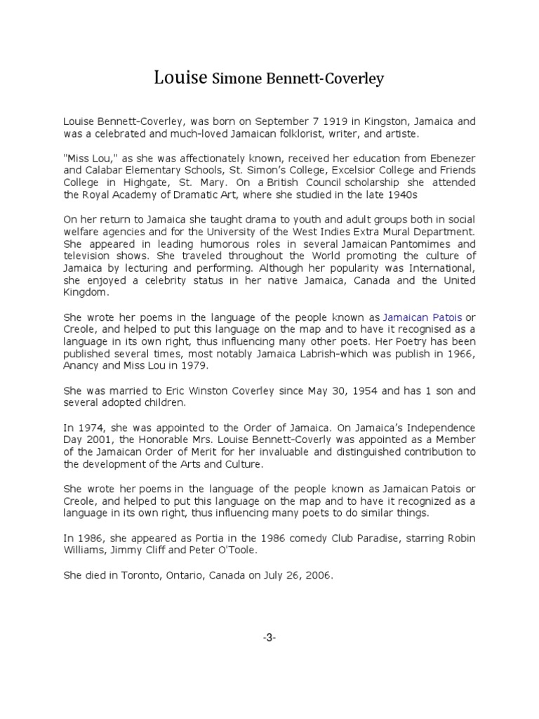 Louise Bennett | PDF | Jamaica