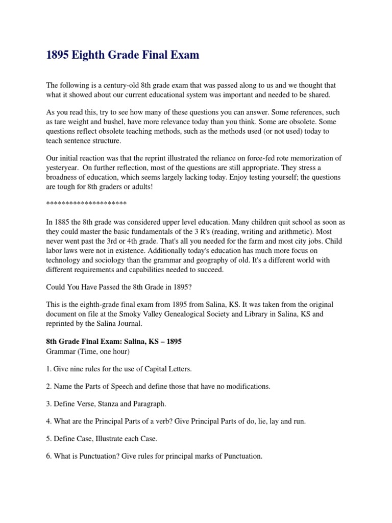 1895 Eighth Grade Final Exam | Download Free PDF | Siege Of Vicksburg ...