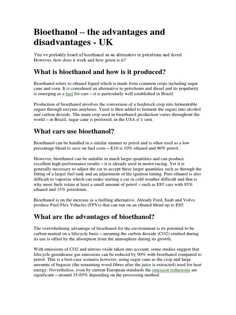 Bioethanol - The Advantages and Disadvantages - UK: What Is Bioethanol ...
