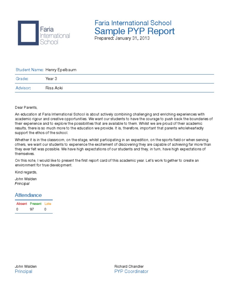 Report PYP | Inquiry | Learning