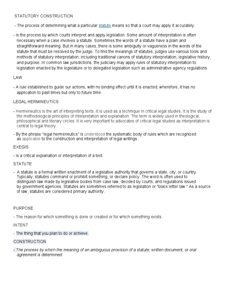 Statutory Construction | PDF | Statutory Interpretation | Jurisprudence