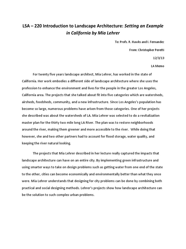 LSA - 220 Introduction To Landscape Architecture: Setting An Example | PDF