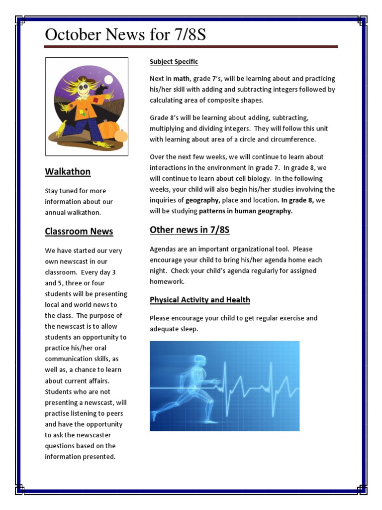 October News For 7 and 8s | PDF | Foreign Language Studies | Wellness