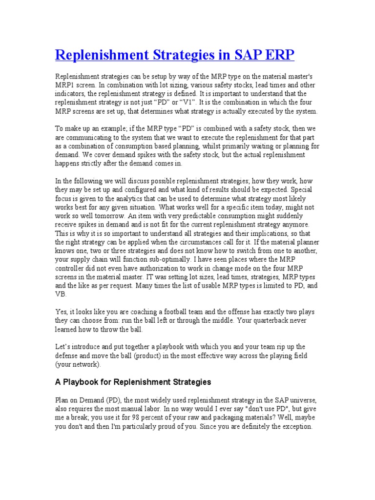 Replenishment Strategies in SAP ERP | PDF | Forecasting | Inventory