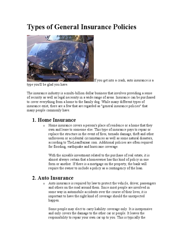 Types of General Insurance Policies | PDF | Home Insurance | Insurance