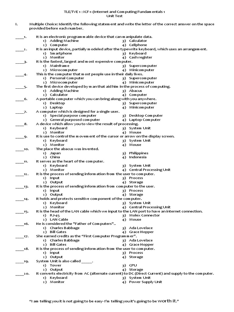 Icf Exam | PDF | Computer Keyboard | Input/Output