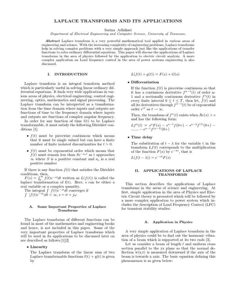 Laplace Transforms and Its Applications | PDF | Technology & Engineering