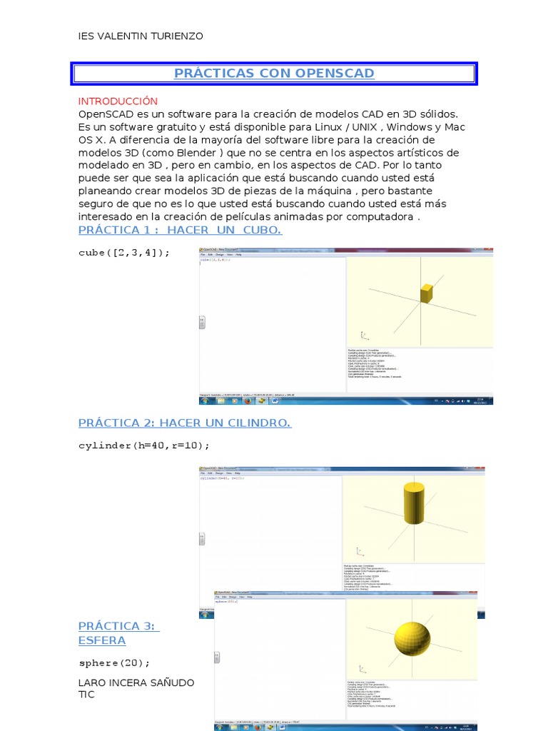 Prácticas OpenSCAD: Modelado 3D Básico | PDF | Arte | Informática