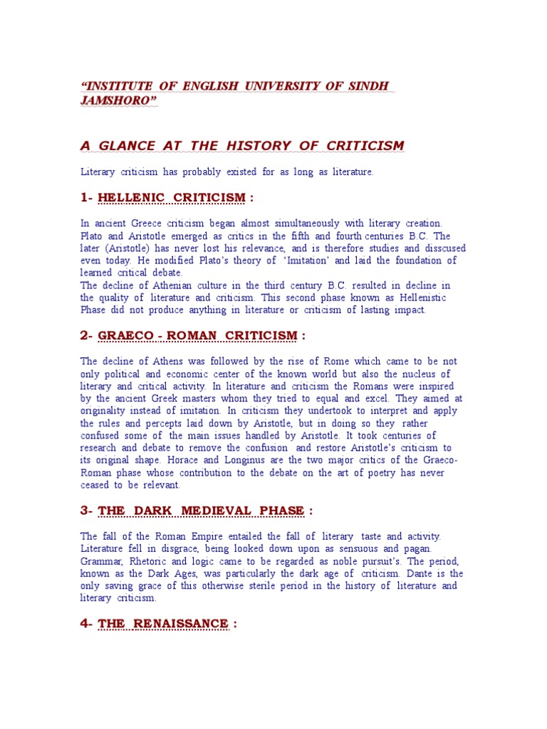 A Glance at The History of Criticism | PDF | Literary Criticism ...