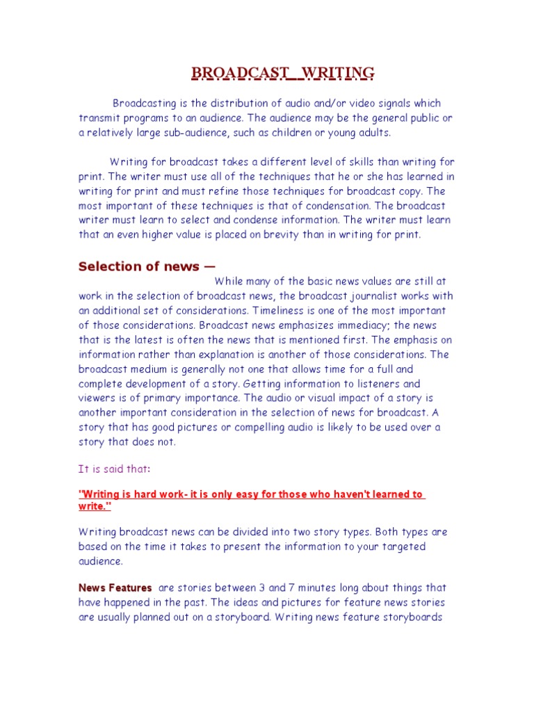 Writing Effective Broadcast News | PDF | News | Screenplay