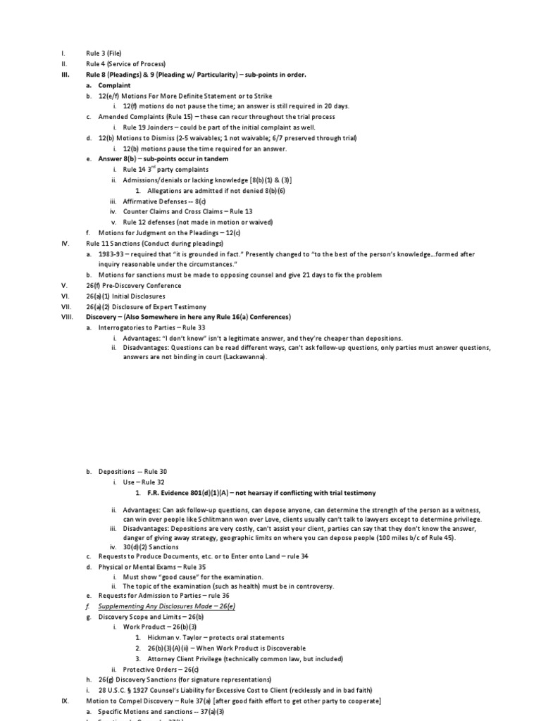 Civil Procedure -Timeline | Diversity Jurisdiction | Discovery (Law)