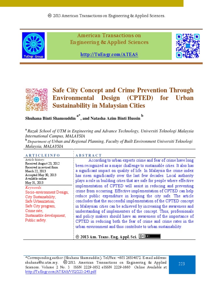 Safe City Concept and Crime Prevention Through Environmental Design ...