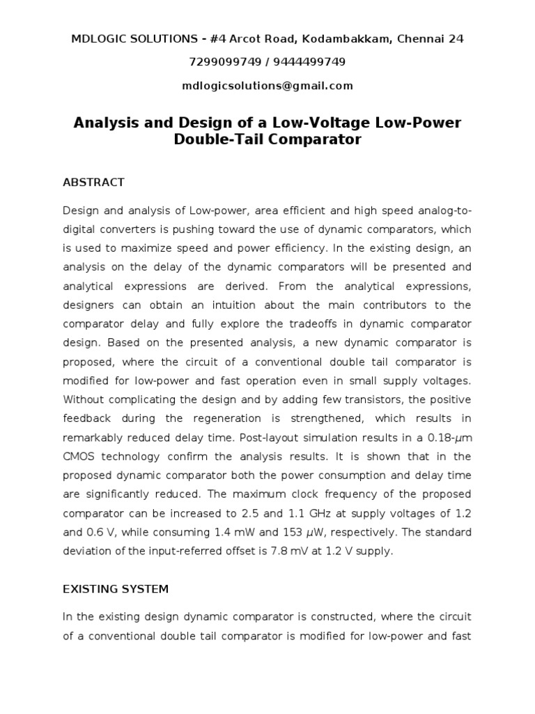 Analysis and Design of A Low-Voltage Low-Power Double-Tail Comparator | PDF | Electrical ...