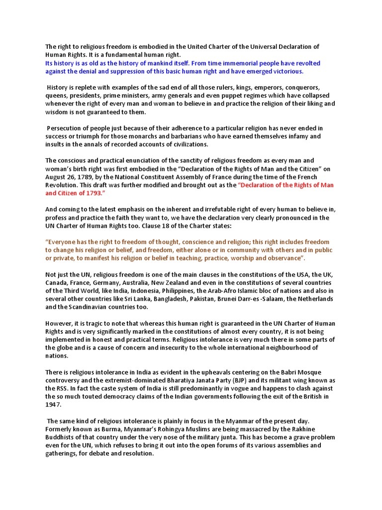 3.the Right To Religious Freedom PDF and The Need For Tolerance. | PDF ...