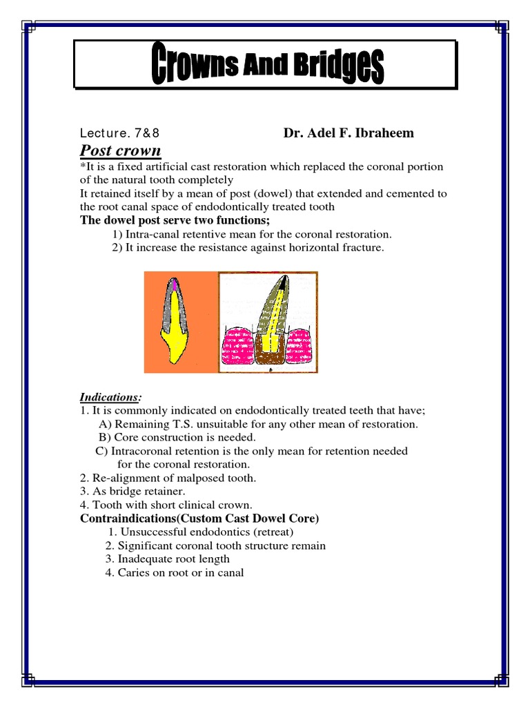 Adel Lecture 7&8 Post Crown Part1 | PDF | Dentistry Branches | Mouth