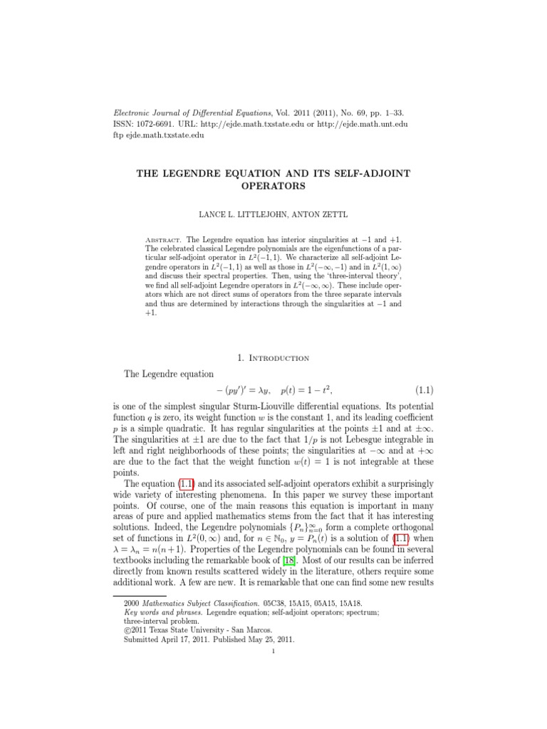 The Legendre Equation and Its Self-Adjoint | PDF | Eigenvalues And Eigenvectors | Hilbert Space