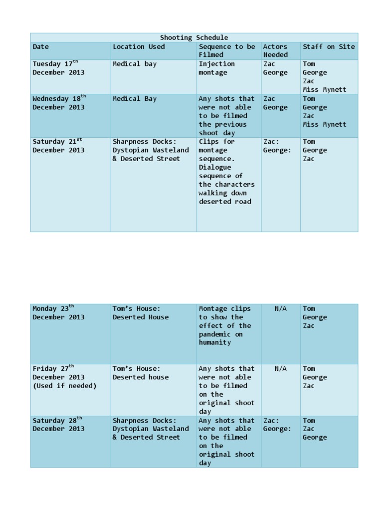 Filming Schedule | PDF