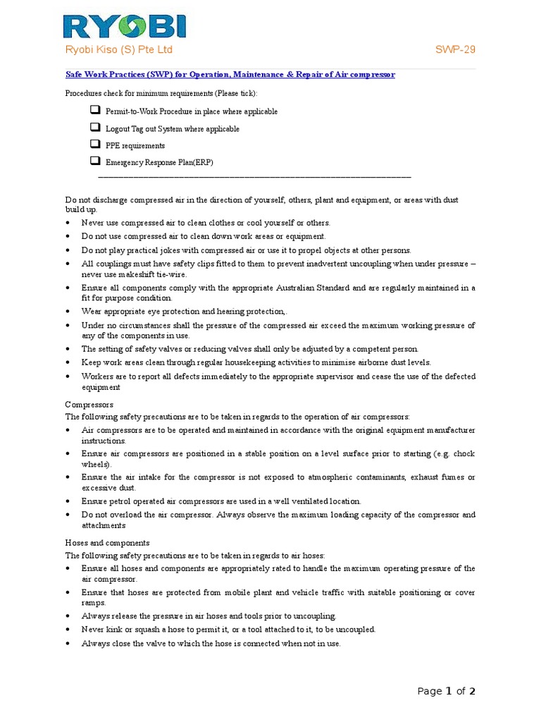 Air Compressor Safety Practices | PDF | Gas Compressor | Energy Technology