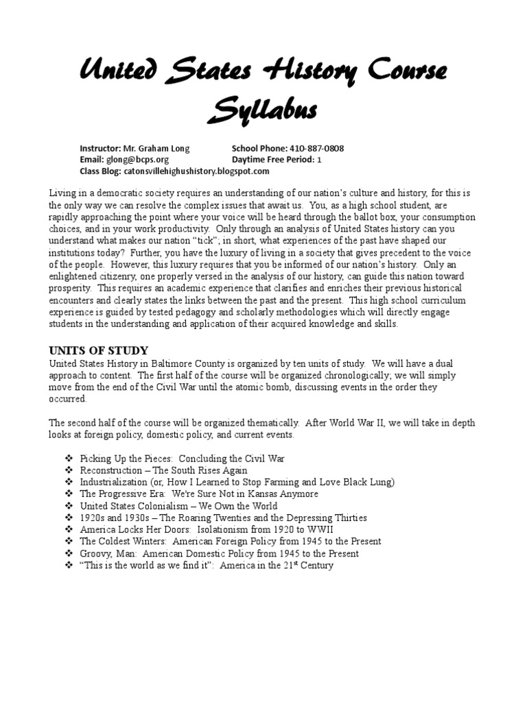 US History Course Syllabus Overview | PDF | Homework | Constructivism ...