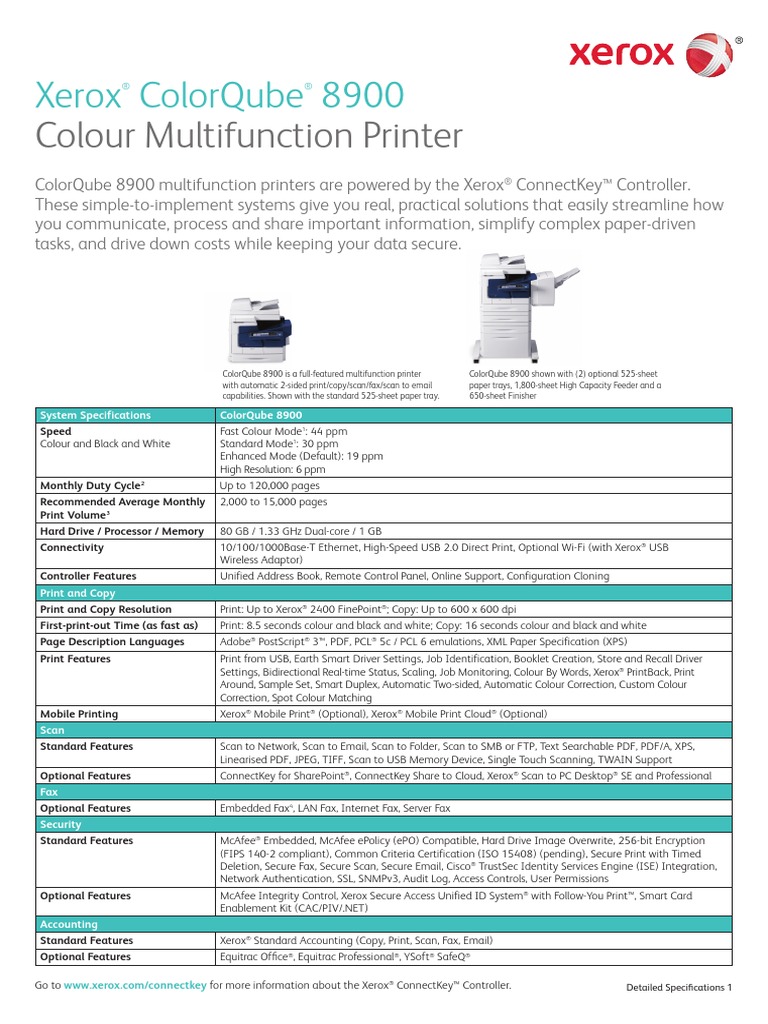 ColorQube 8900 Detailed Specifications DMO East | PDF | Image Scanner | Fax
