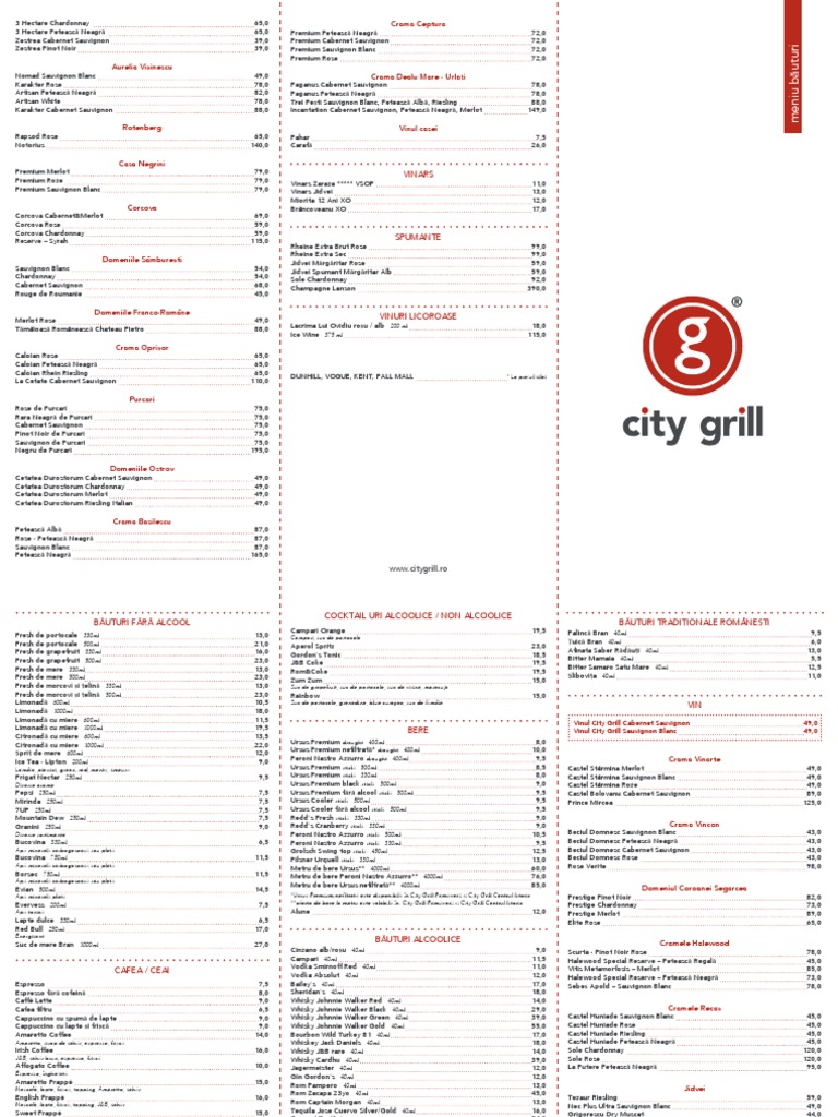 Meniu Bauturi - City Grill | PDF | Wine Grape Varieties | Wine