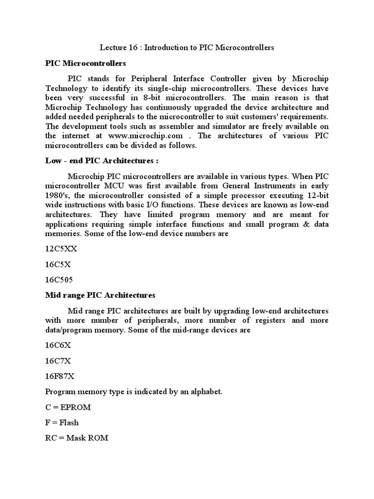 PIC Microcontrollers | PDF | Pic Microcontroller | Microcontroller