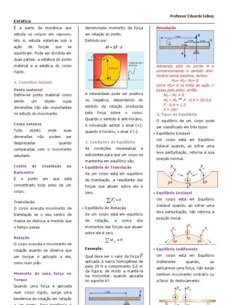 Estática | PDF | Torque | Rotação
