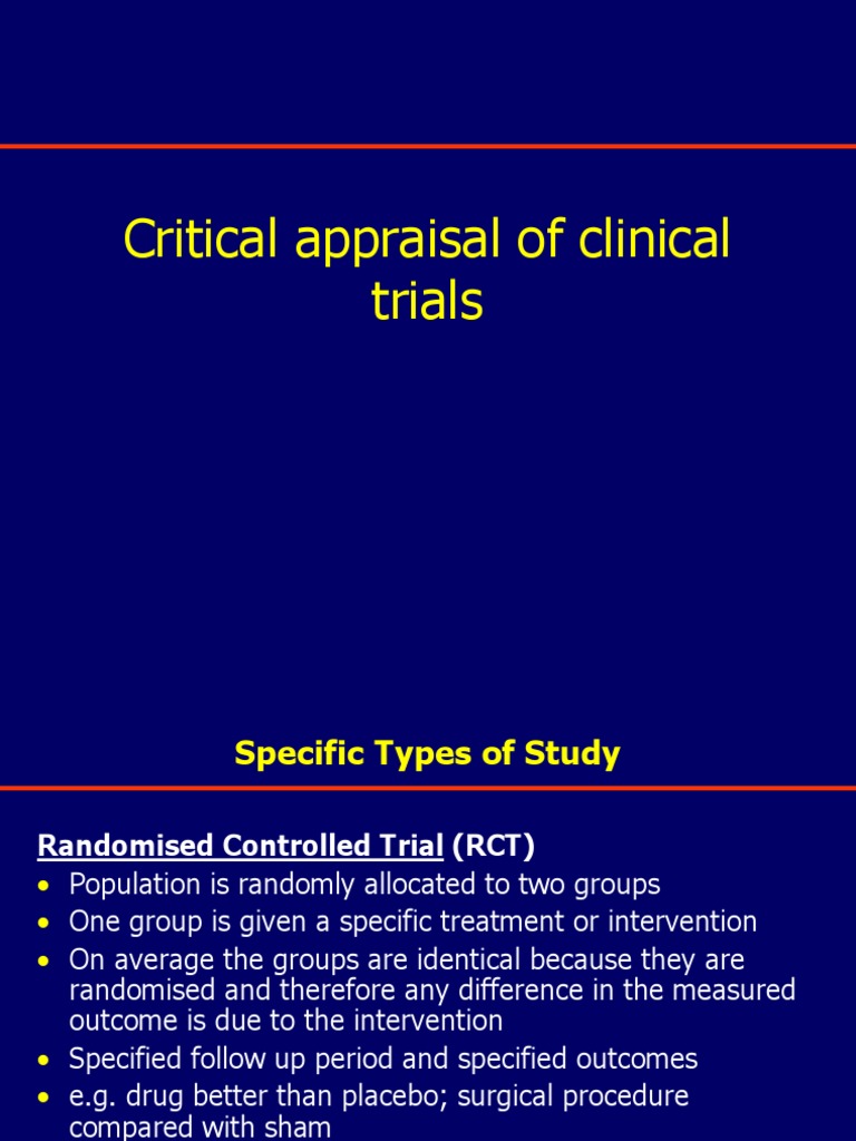 Critical Appraisal of Clinical Trials | PDF | Randomized Controlled Trial | Clinical Trial