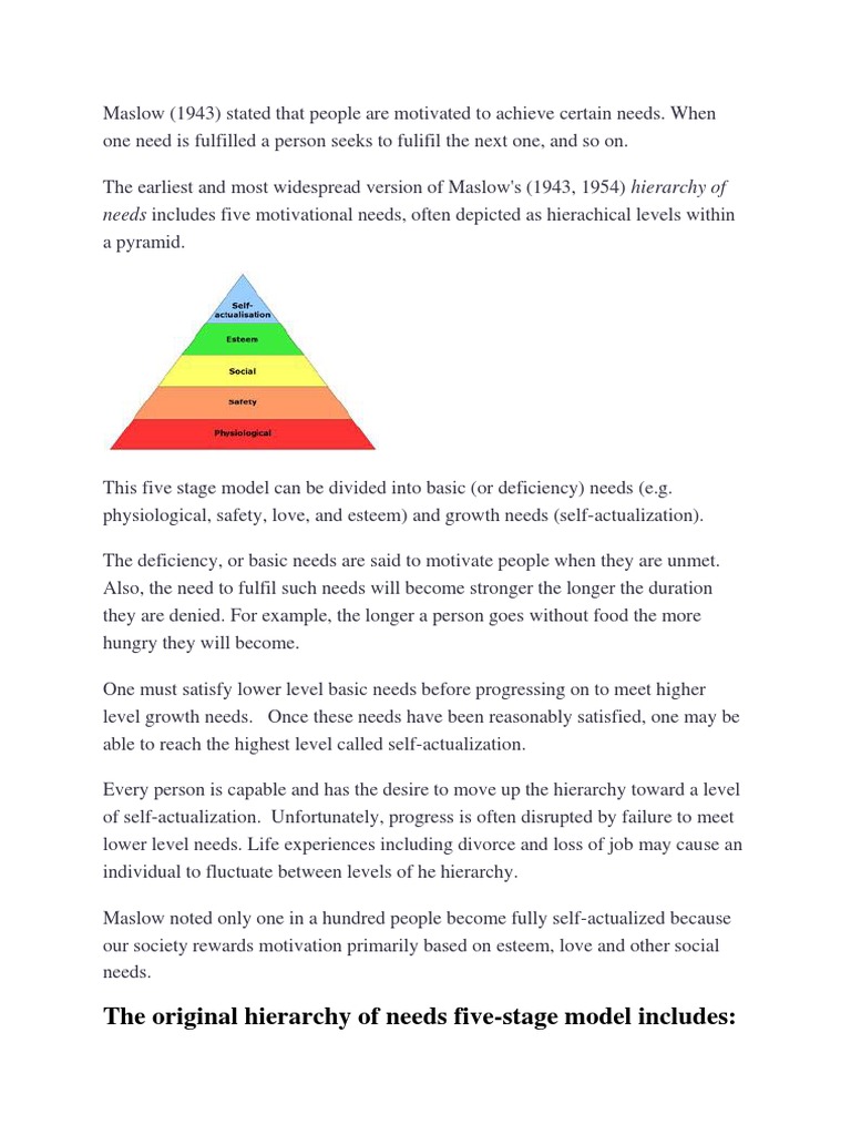 The Original Hierarchy of Needs Five-Stage Model Includes | Download ...