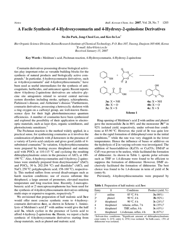 Facile Synthesis of 4-Hydroxycoumarin | PDF | Ester | Acid