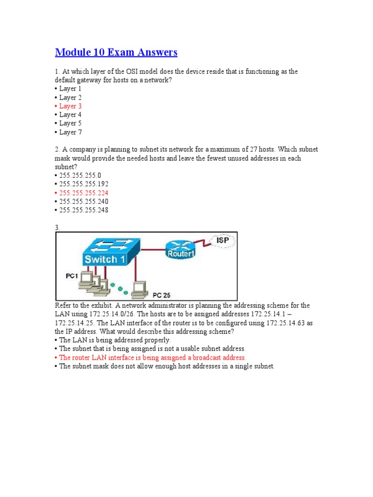 Module 10 Exam Answers: - Layer 3 | PDF | Router (Computing) | Network Switch