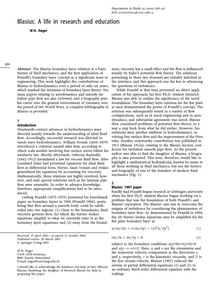 Blasius: A Life in Research and Education | PDF | Boundary Layer ...