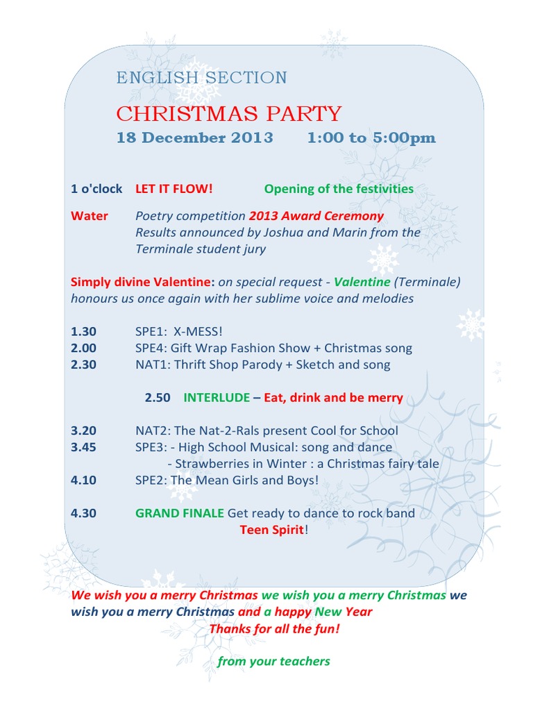Christmas Party Programme | PDF | Language Arts & Discipline
