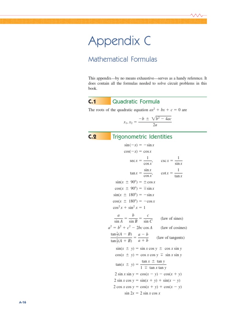 Electronics Mathematics Formulas | PDF | Teaching Methods & Materials