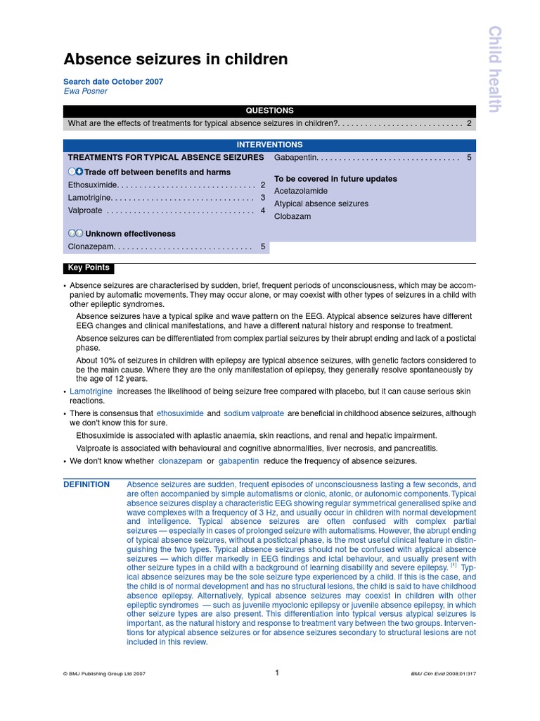 Absence Seizures in Children | PDF | Epilepsy | Randomized Controlled Trial