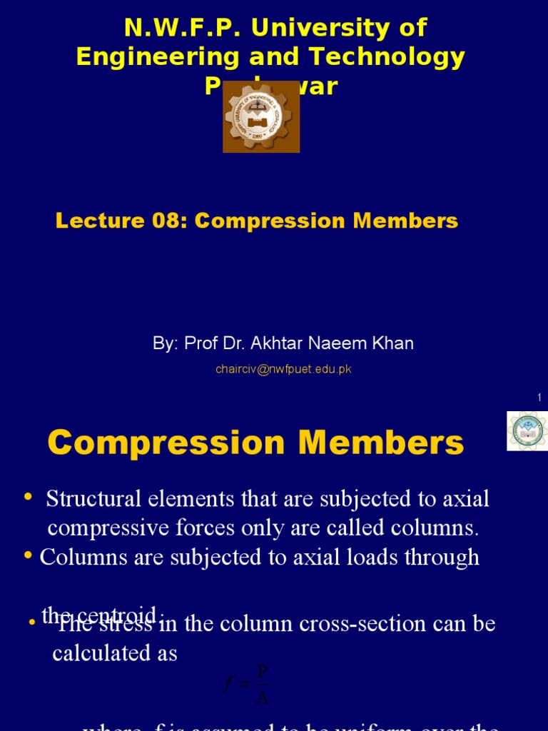 N.W.F.P. University of Engineering and Technology Peshawar: Lecture 08: Compression Members ...