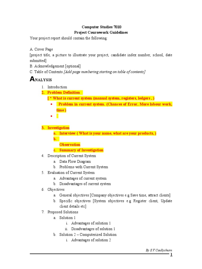 O Level Computer Project Guidelines | Technical Communication ...