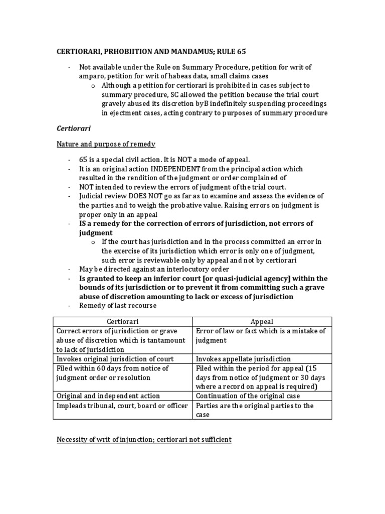 Certiorari, Prhobiition and Mandamus Rule 65 | PDF | Certiorari | Mandamus