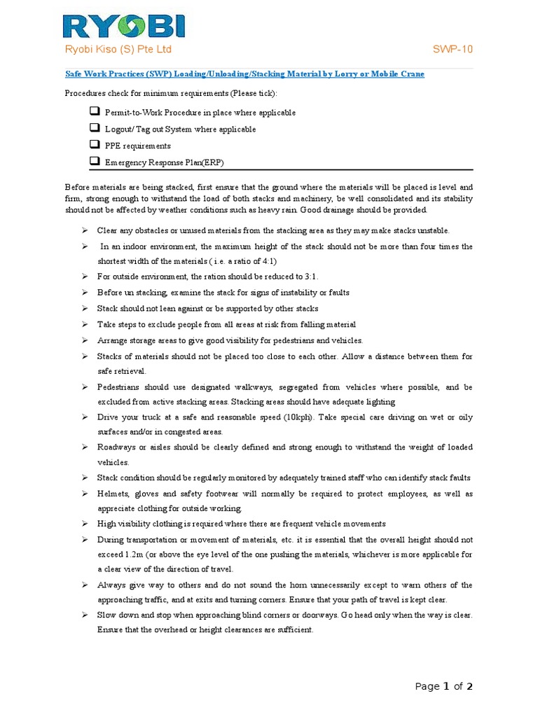 Safe Work Procedures for Material Handling | PDF | Crane (Machine ...